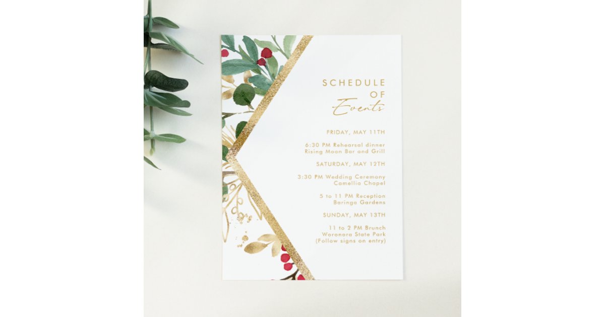 Modern Christmas Greenery | Schedule of Events Enclosure Card | Zazzle