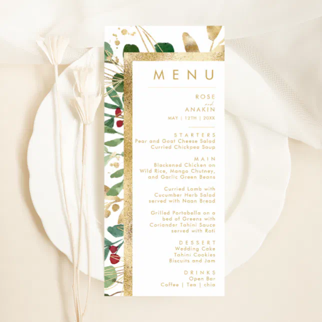 Modern Christmas Greenery | White Wedding Dinner Menu | Zazzle