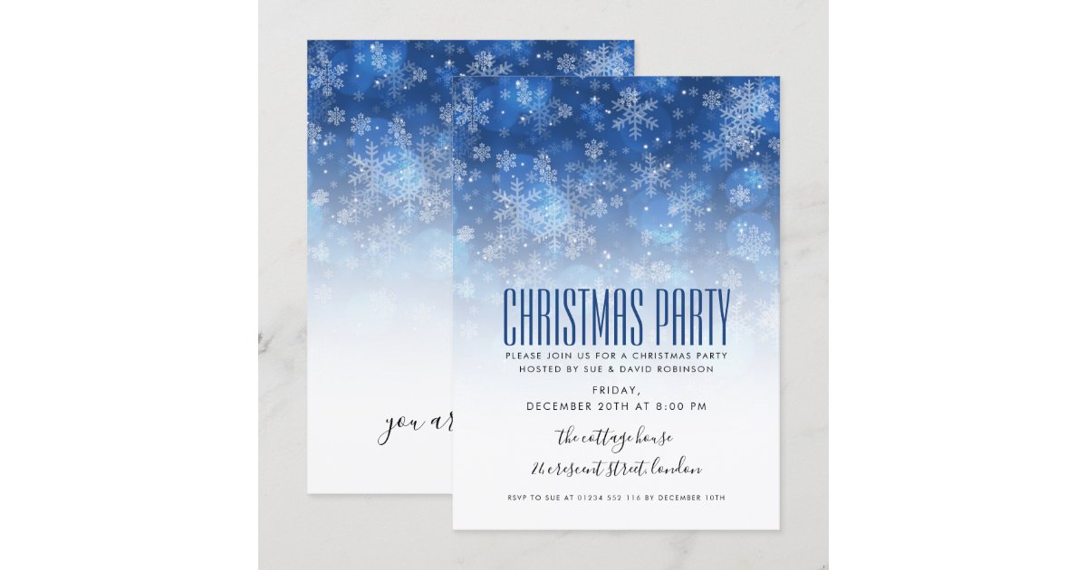 Modern Christmas Holiday Party Blue & White Invitation | Zazzle