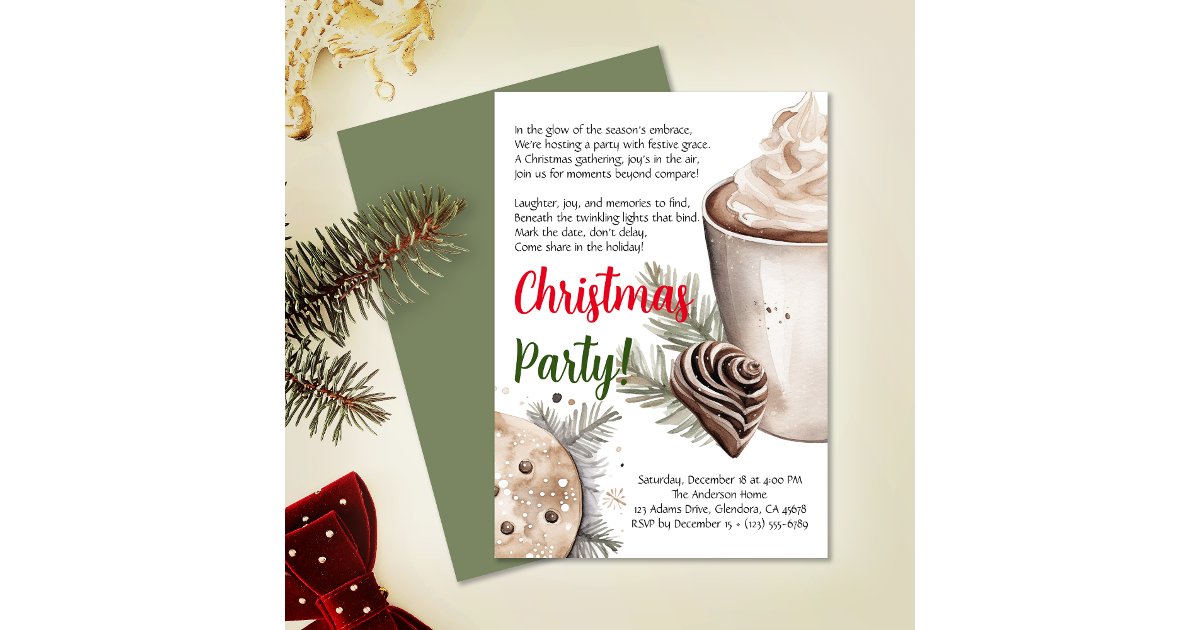 Modern Christmas Holiday Poem Party Invitation | Zazzle