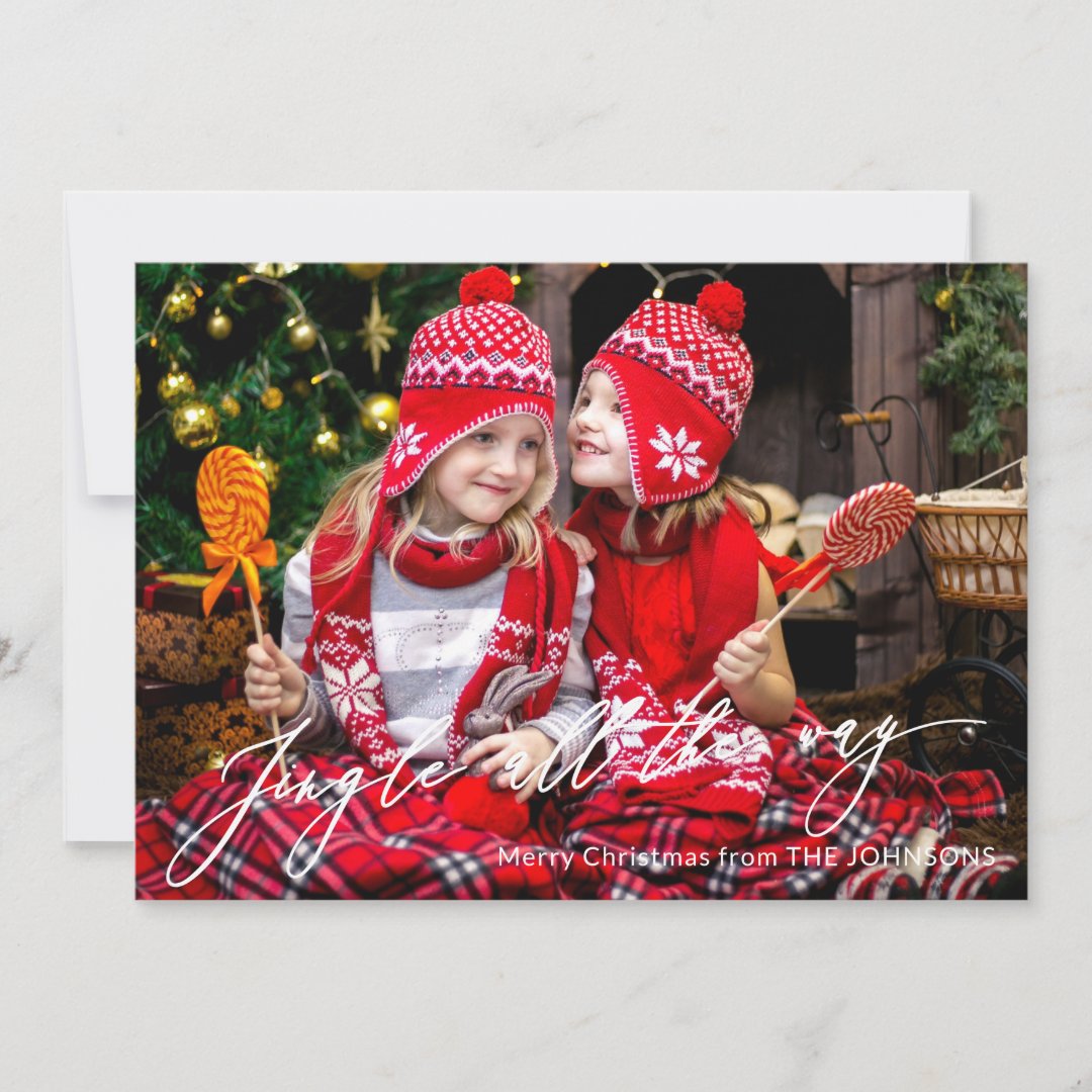 Modern Christmas Jingle all the way Photo Holiday Card | Zazzle