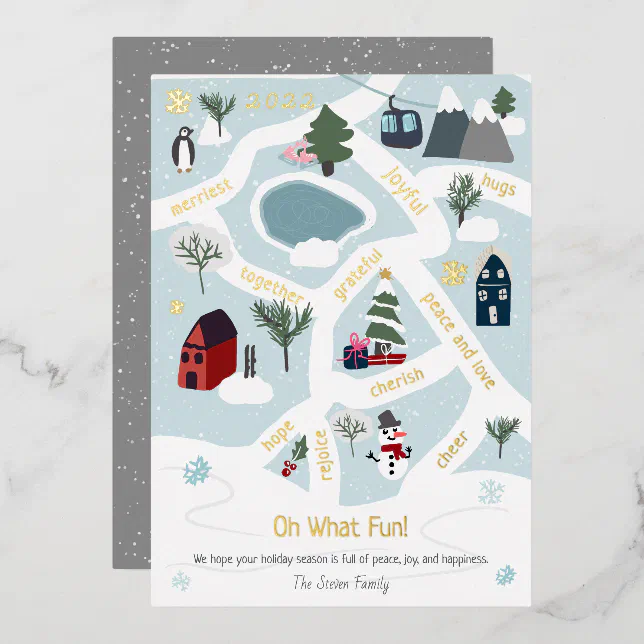 Modern Christmas map story telling illustrations Foil Holiday Card | Zazzle