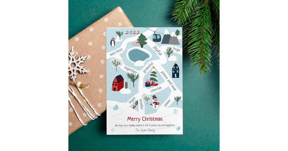 Modern Christmas map story telling illustrations Holiday Card | Zazzle