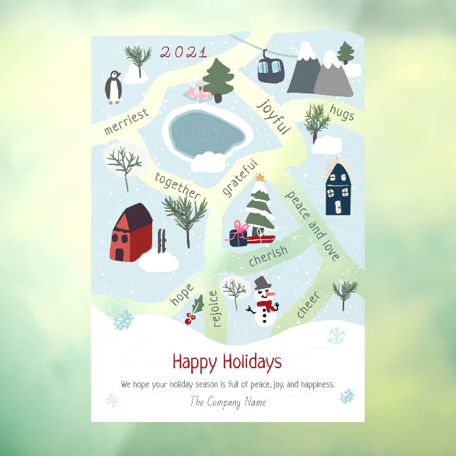 Modern Christmas map story telling illustrations Window Cling | Zazzle