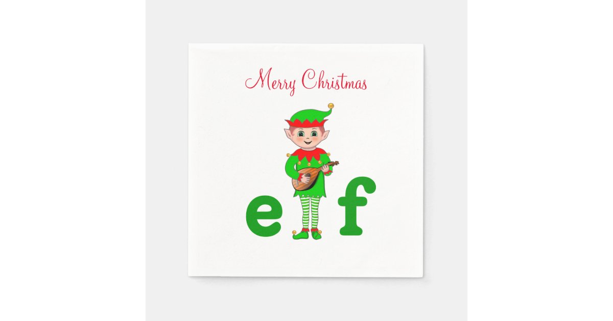 Modern Christmas Musical Elf on White Napkins | Zazzle