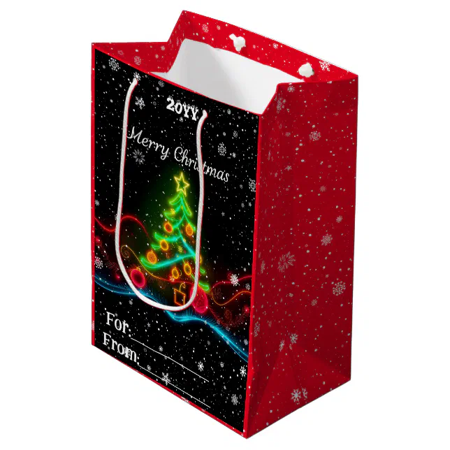 Modern Christmas Neon Holiday Collection Medium Gift Bag | Zazzle