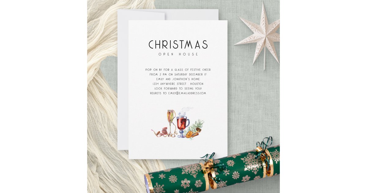 Modern Christmas Open House Festive Drinks Invitation | Zazzle