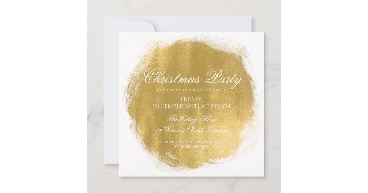Modern Christmas Party Gold Paint Look Invitation | Zazzle
