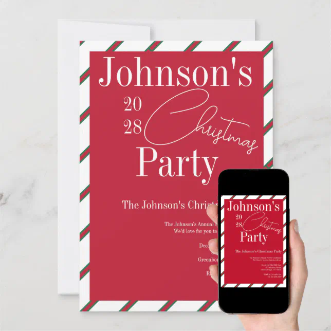 Modern Christmas Party Red and Green Invitation | Zazzle