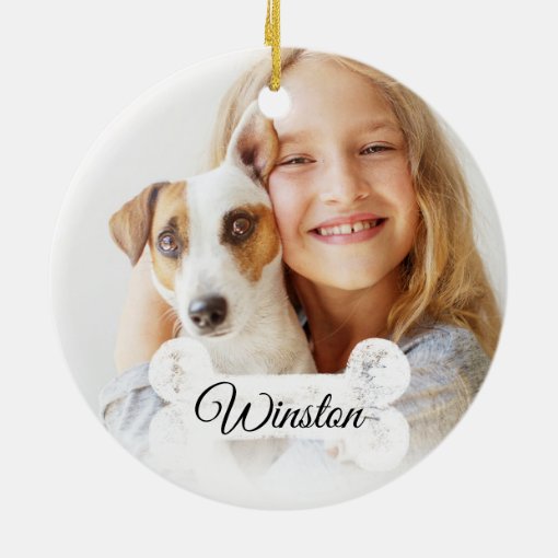 Modern Christmas Pet Dog Bone Three Photo Collage Ceramic Ornament | Zazzle