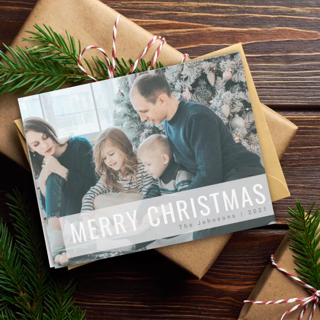 Modern Christmas Photo | Simple Clean White Holiday Card | Zazzle
