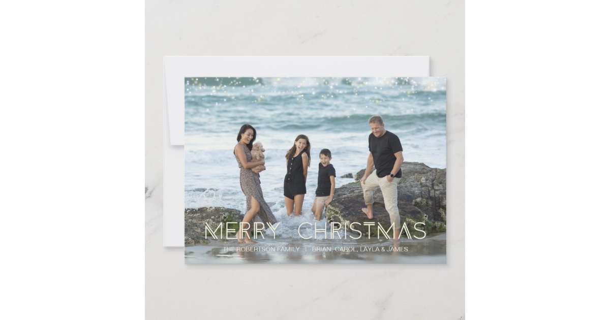 Modern Christmas photo subtle holiday lights Card | Zazzle