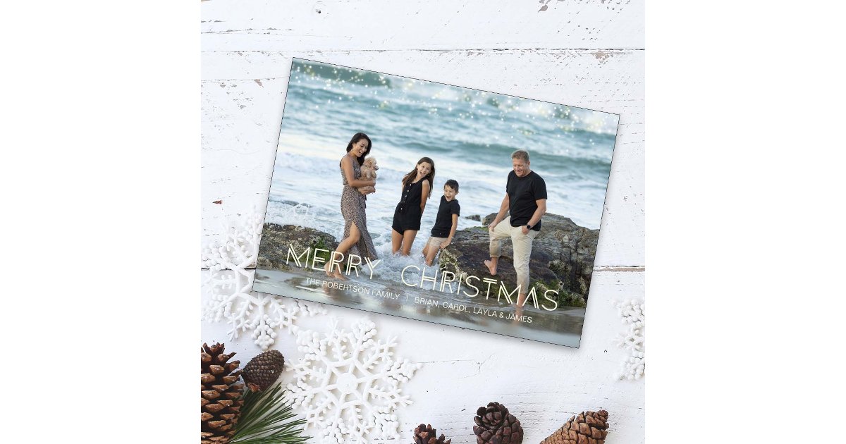 Modern Christmas photo subtle holiday lights Card | Zazzle