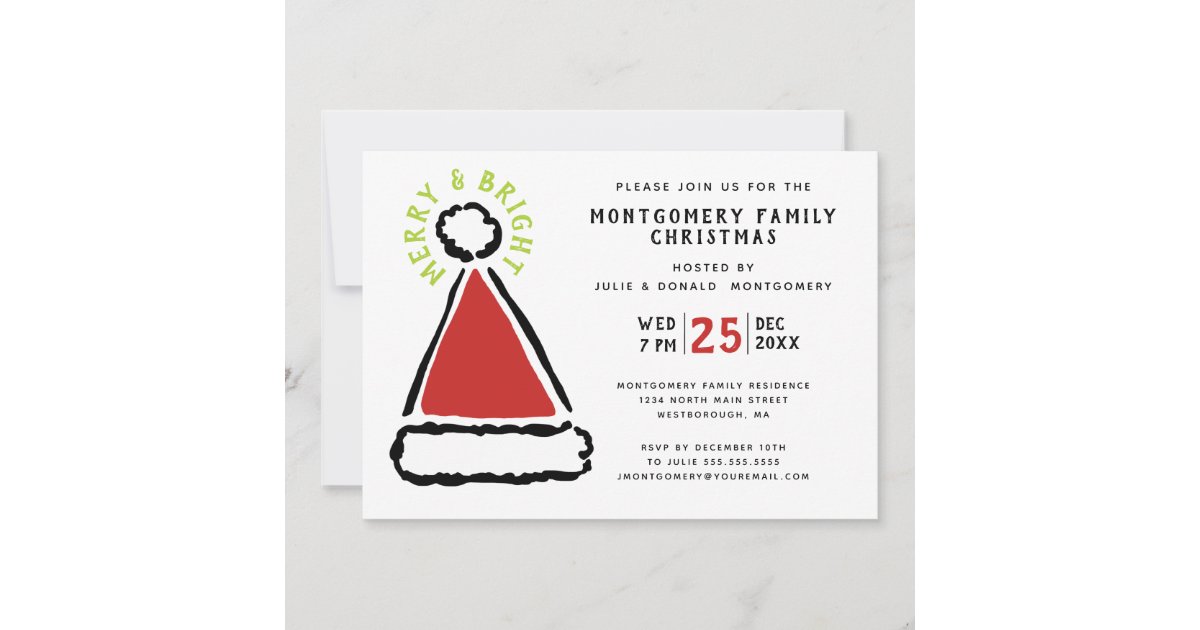 Modern Christmas Red Santa Hat Holiday Party Invitation | Zazzle