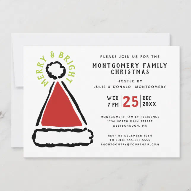 Modern Christmas Red Santa Hat Holiday Party Invitation | Zazzle