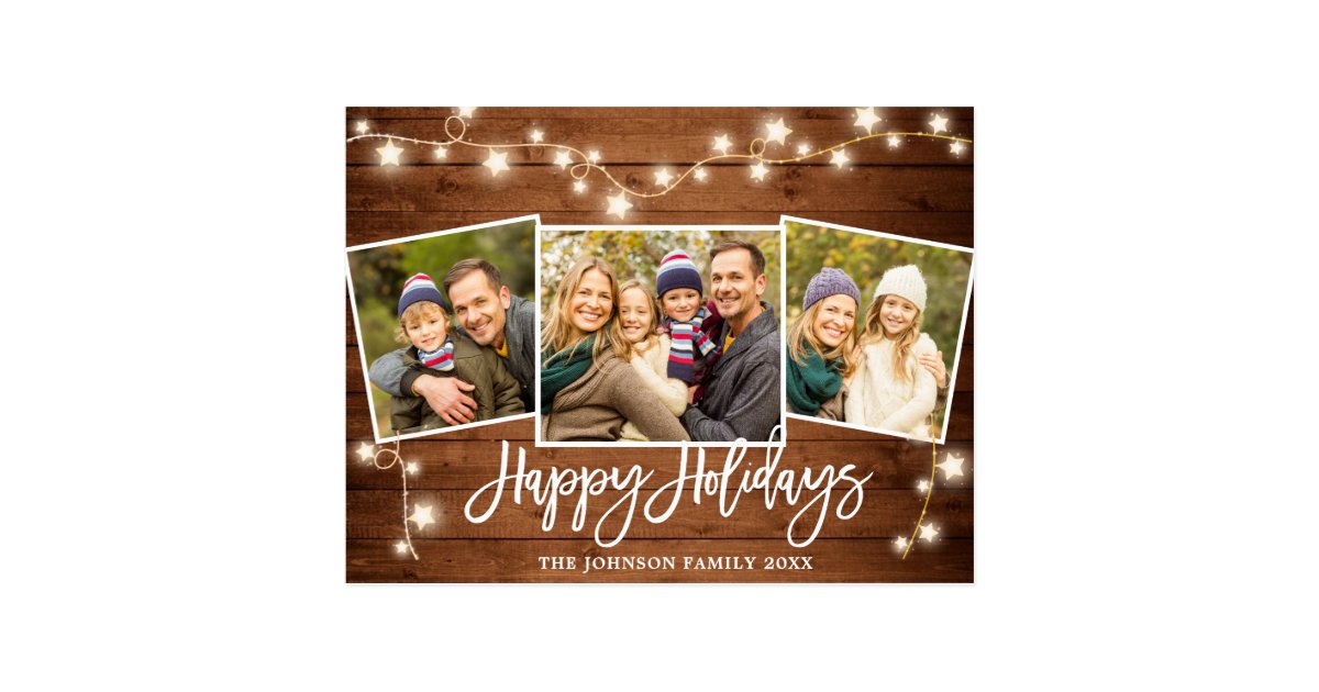 Modern Christmas Rustic 3 PHOTO Greeting Holiday Postcard | Zazzle.com