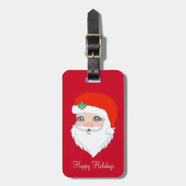 Modern Christmas Santa Claus on Red Luggage Tag | Zazzle