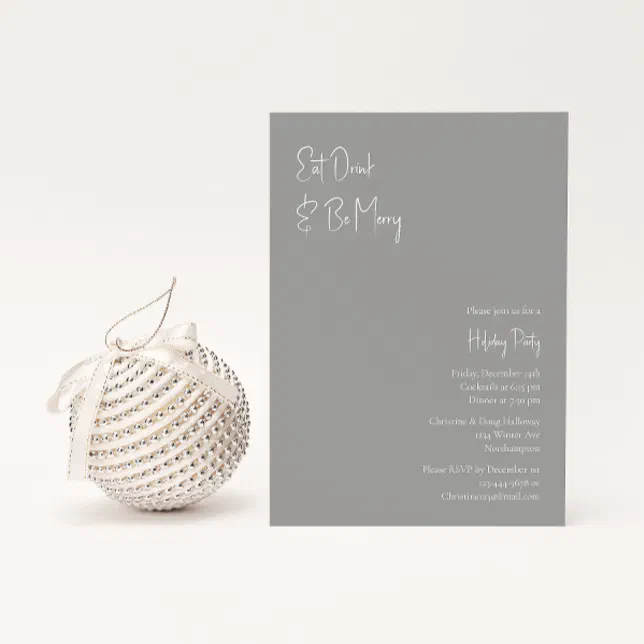 Modern Christmas | Silver Eat Drink And Be Merry Invitation | Zazzle