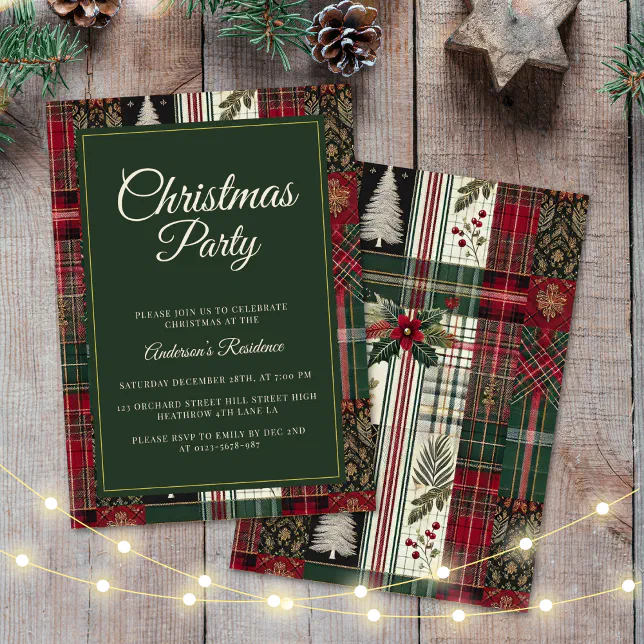 Modern Christmas Tartan Plaid Invitation | Zazzle