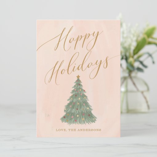 Modern Christmas Tree Gold Calligraphy Holiday Card | Zazzle
