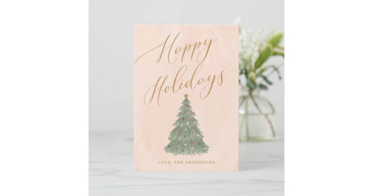 Modern Christmas Tree Gold Calligraphy Holiday Card | Zazzle