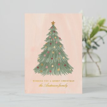 Modern Christmas Tree Gold Foil Holiday Card | Zazzle