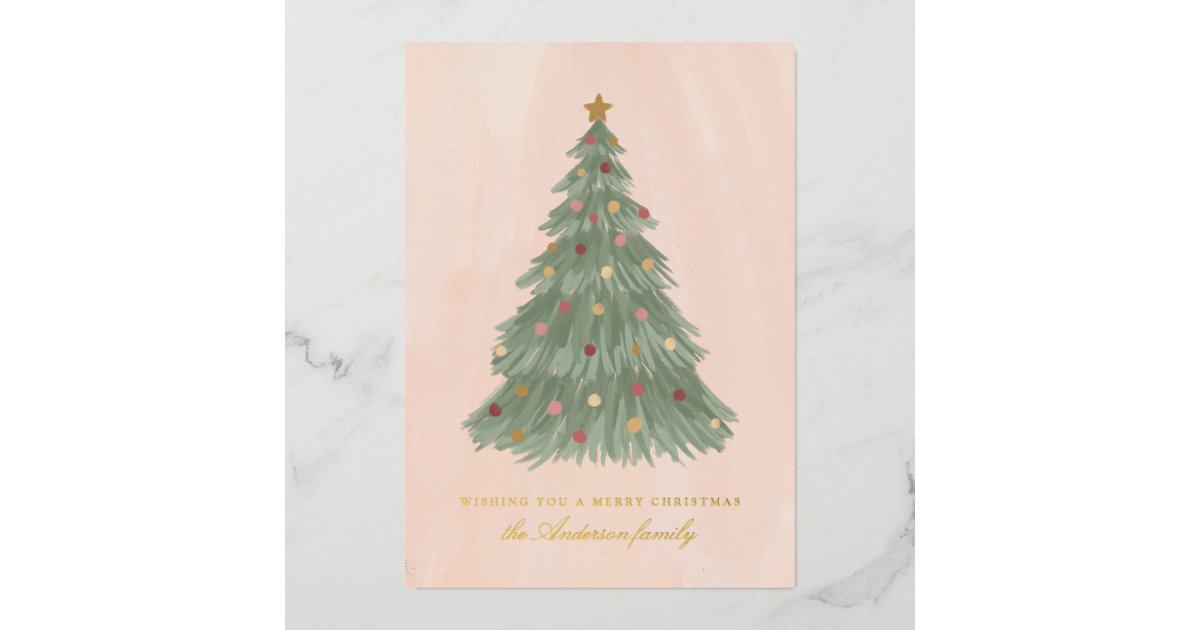 Modern Christmas Tree Gold Foil Holiday Card | Zazzle