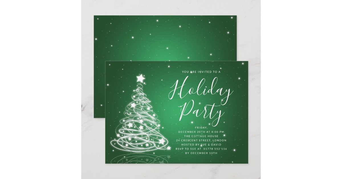 Modern Christmas Tree Green Holiday Party Invitation | Zazzle