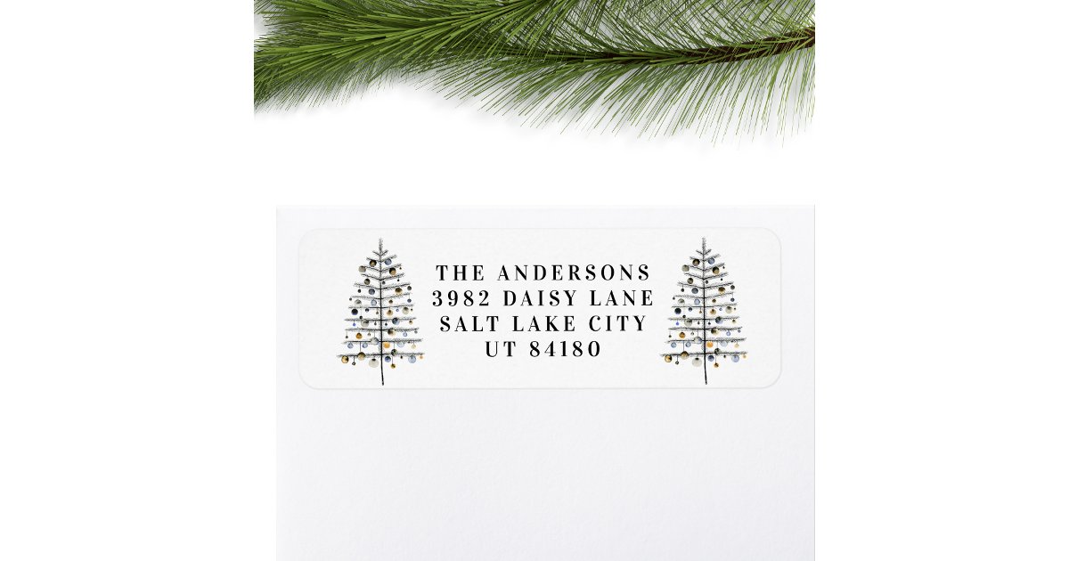 Modern Christmas Tree Holiday Return Address Label | Zazzle