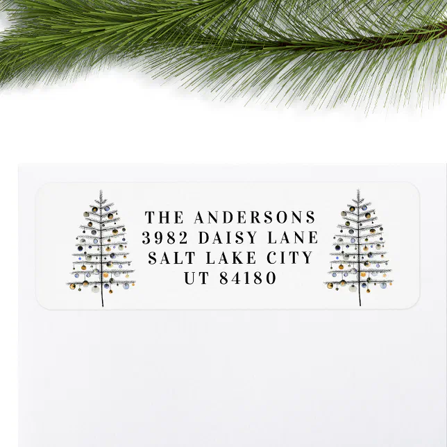 Modern Christmas Tree Holiday Return Address Label | Zazzle