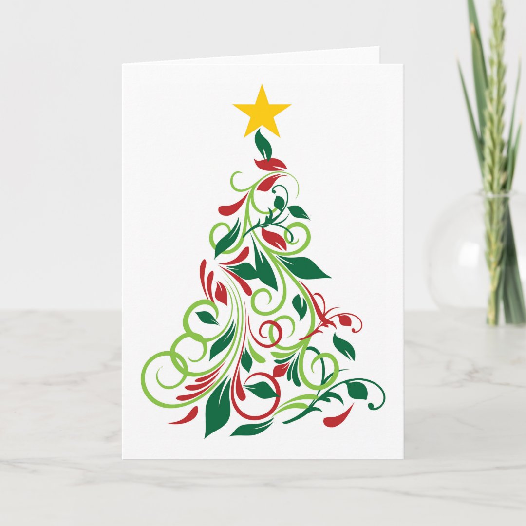 Modern Christmas tree Illustration Holiday Card | Zazzle