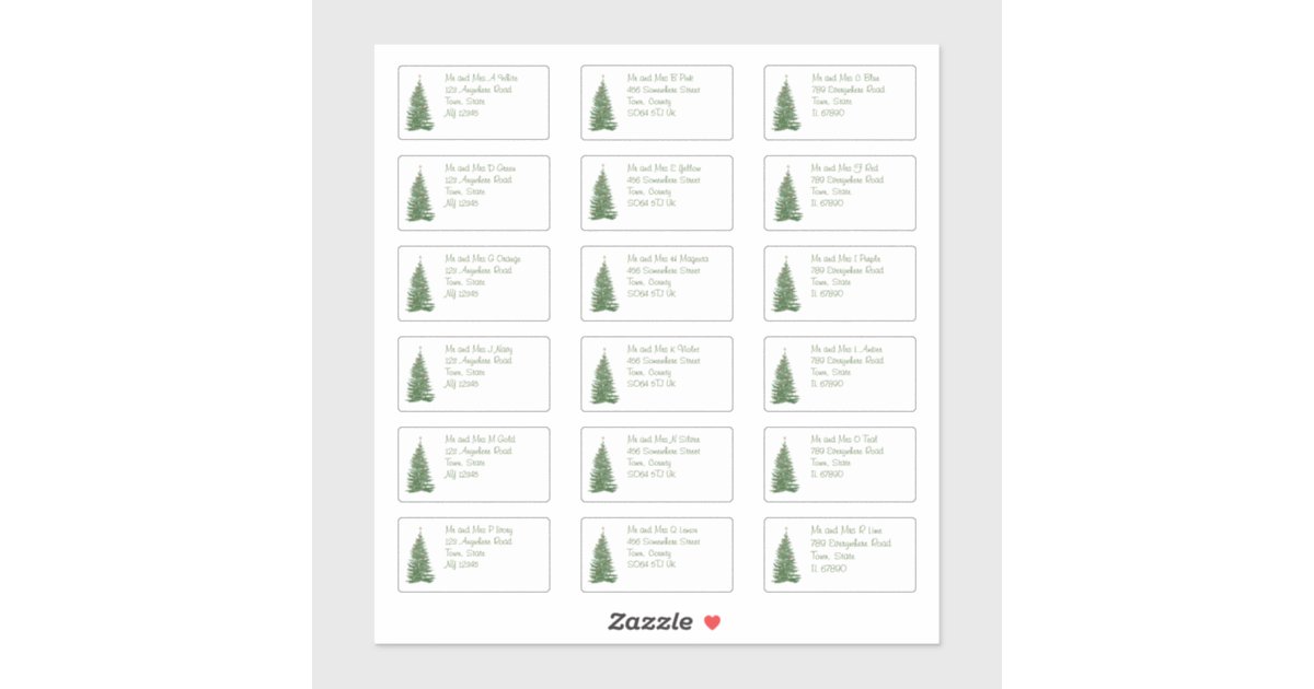 Modern Christmas Tree Individual Name & Address Sticker | Zazzle