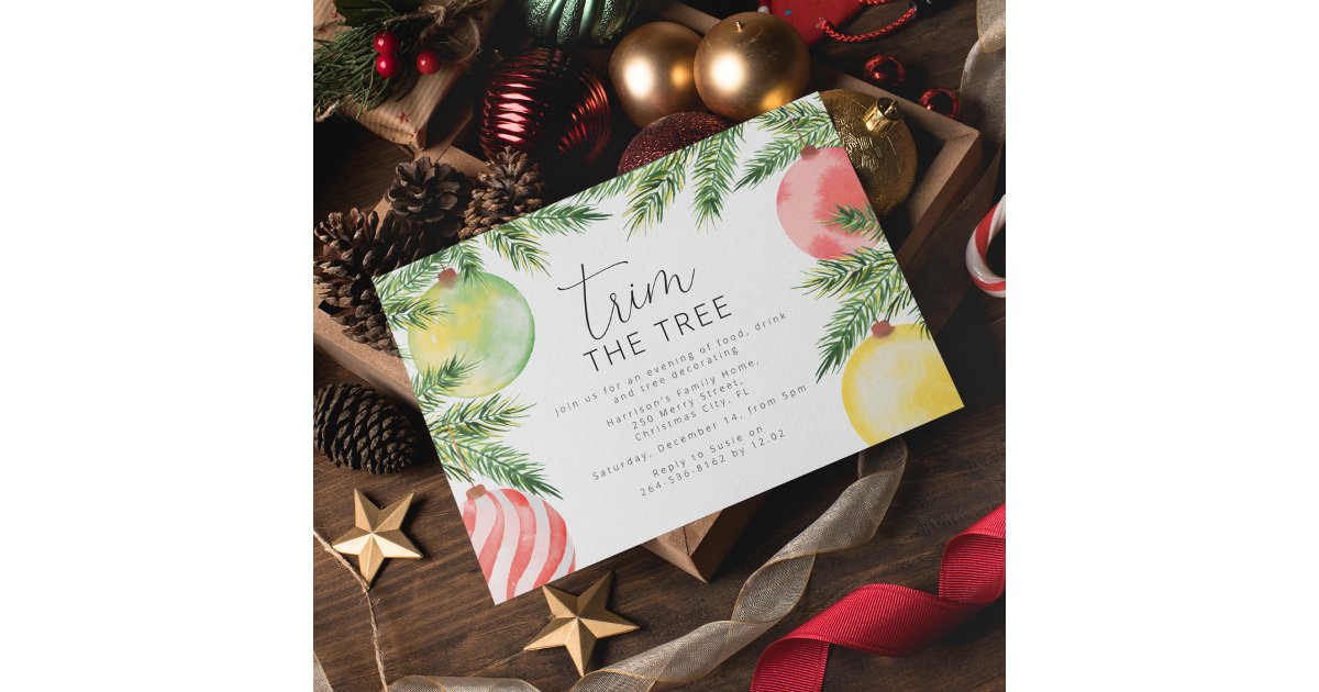 Modern Christmas Tree Trimming Party Invitation | Zazzle