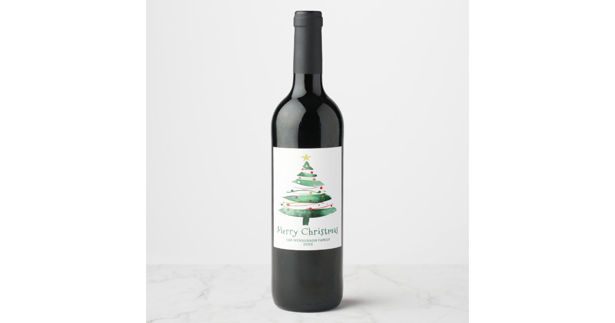 MODERN CHRISTMAS TREE WINE LABEL | Zazzle