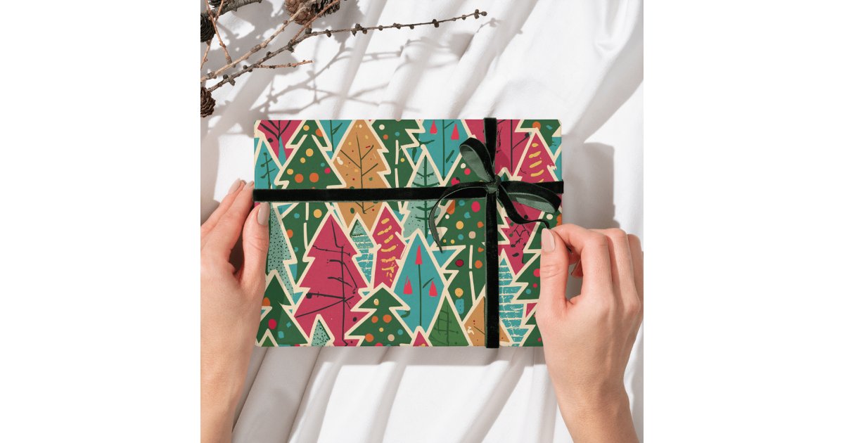 Modern Christmas tree wrapping paper in pattern | Zazzle
