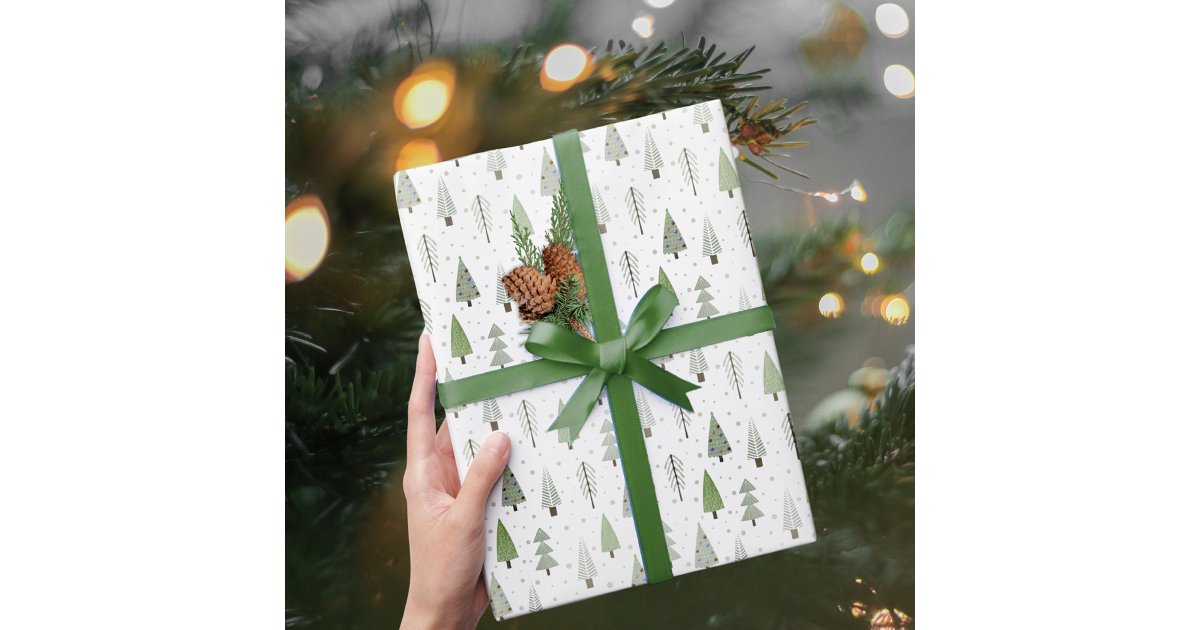 Modern Christmas Trees Green Pattern Wrapping Paper | Zazzle