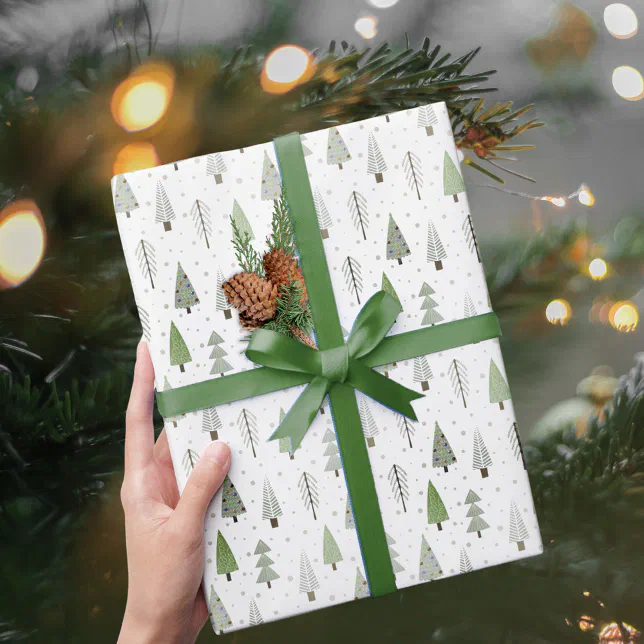 Modern Christmas Trees Green Pattern Wrapping Paper | Zazzle