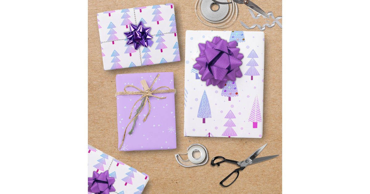 Modern Christmas Trees Purple Pink Pattern Wrapping Paper Sheets | Zazzle