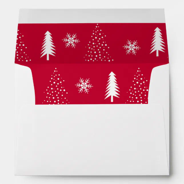 Modern Christmas Trees Snowflakes Lined Envelope | Zazzle