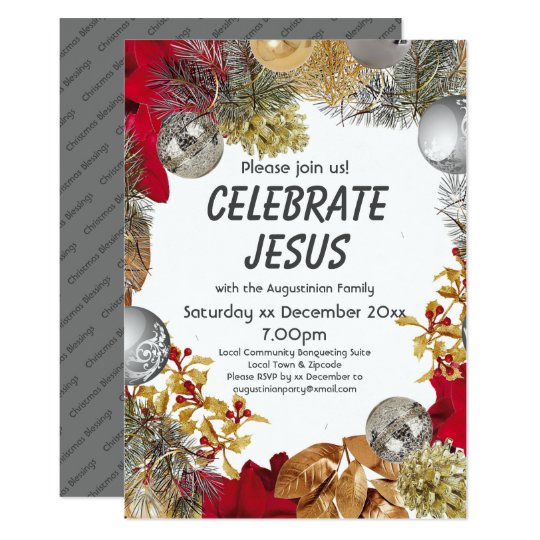Modern Christmas Wreath CELEBRATE JESUS Party Invitation | Zazzle.com