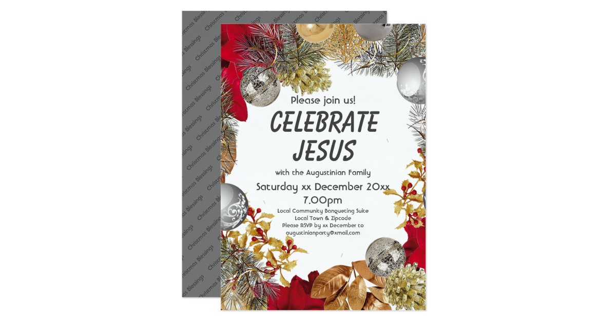 Modern Christmas Wreath CELEBRATE JESUS Party Invitation | Zazzle.com