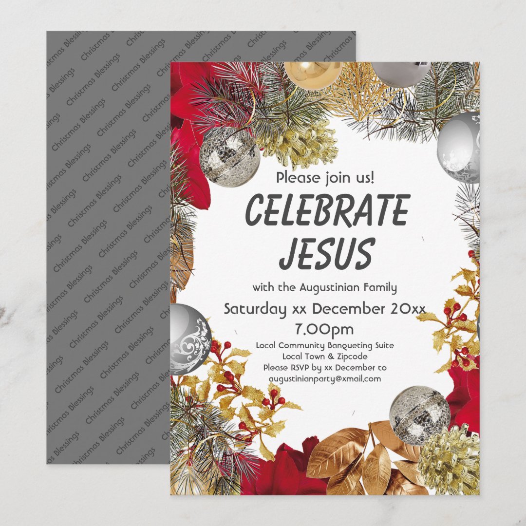 Modern Christmas Wreath CELEBRATE JESUS Party Invitation | Zazzle