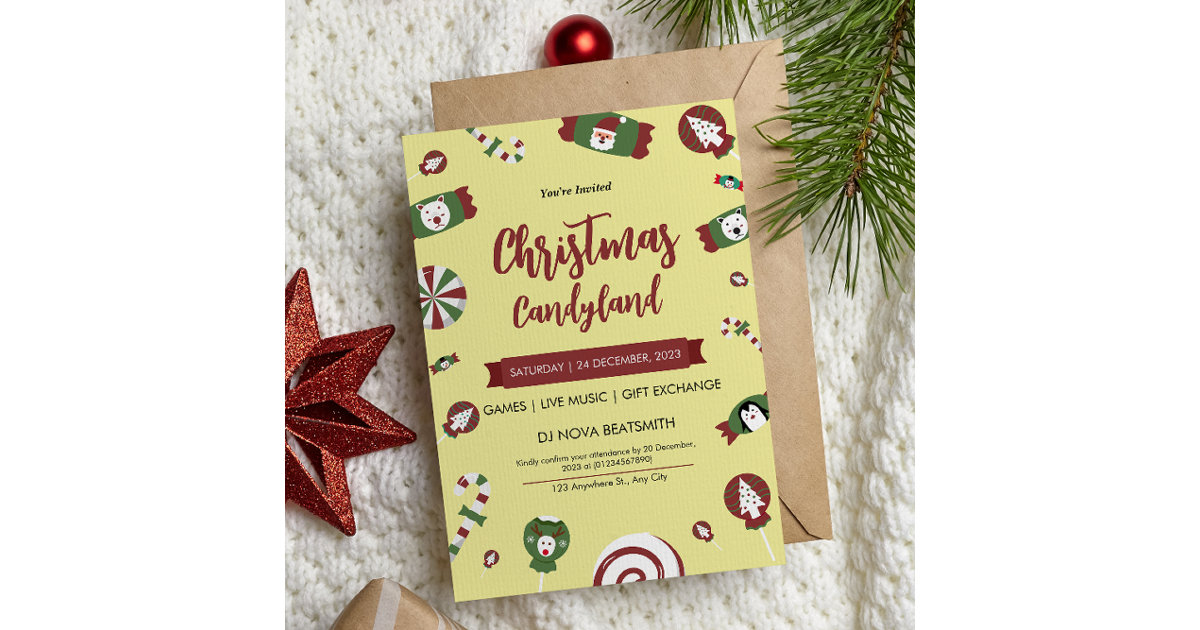 Modern Christmast Candyland Party Invitation | Zazzle