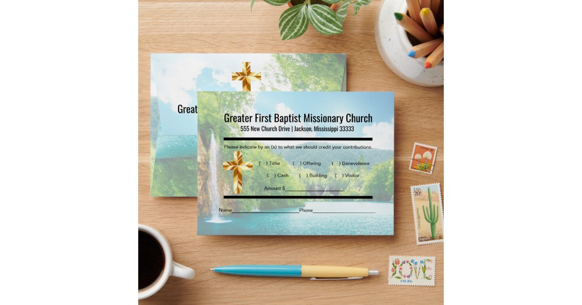 Modern Church Tithe Envelope Waterfalls | Zazzle