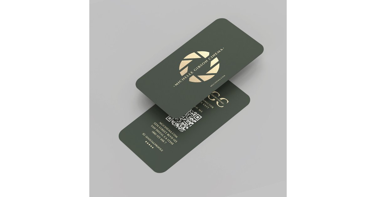 Modern Cinematographer Film Director Green Gold Business Card | Zazzle