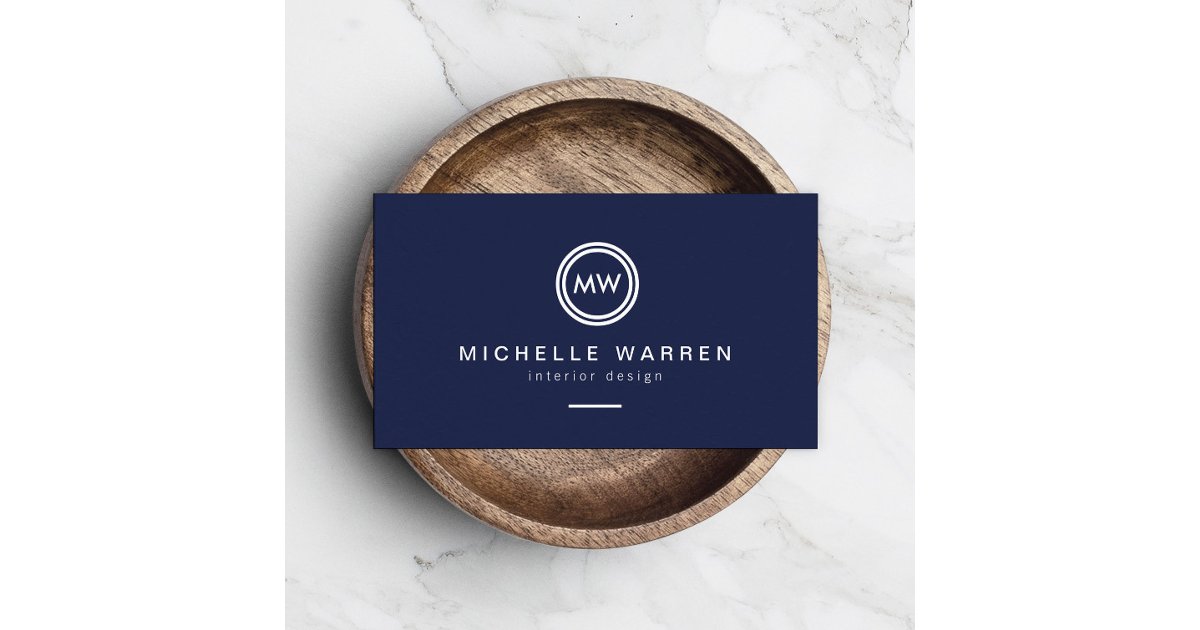 Modern Circle Monogram Initials on Midnight Blue Business Card | Zazzle