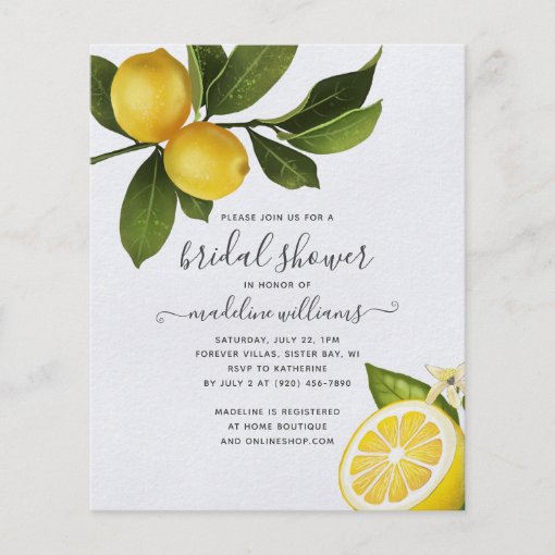 Modern Citrus Lemon Garden Bridal Shower Invite Flyer | Zazzle