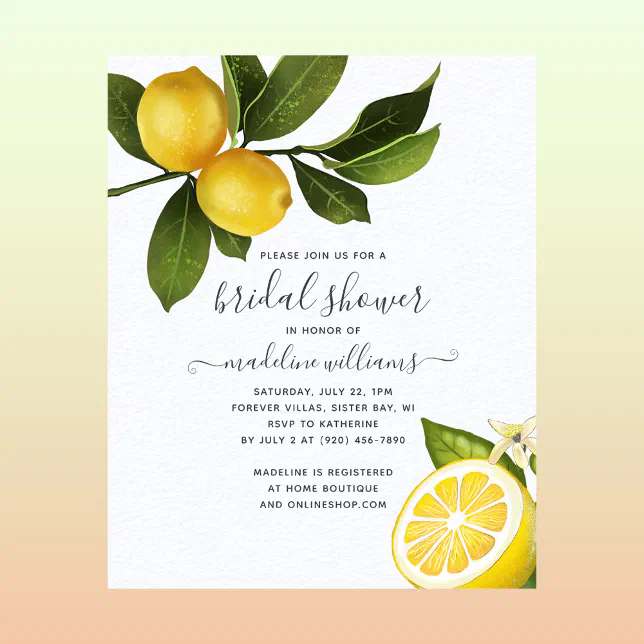 Modern Citrus Lemon Garden Bridal Shower Invite Flyer | Zazzle