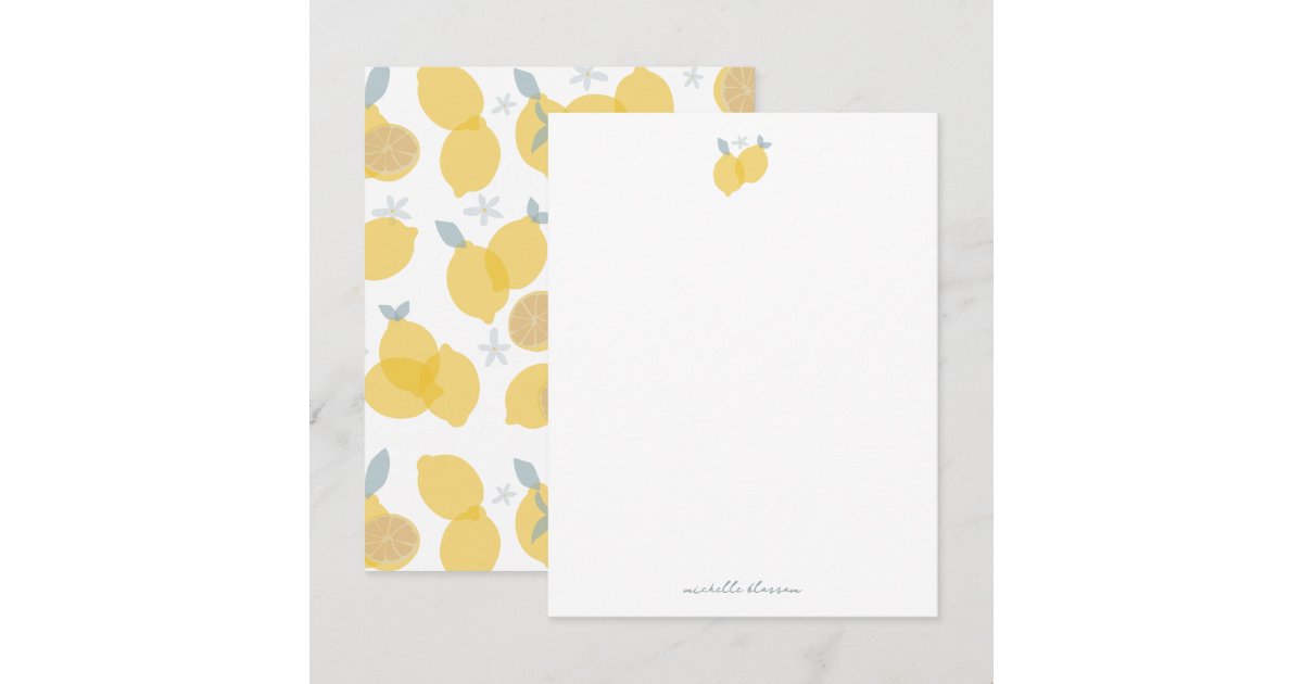 Modern Citrus Lemons Pattern Custom Name Note Card | Zazzle