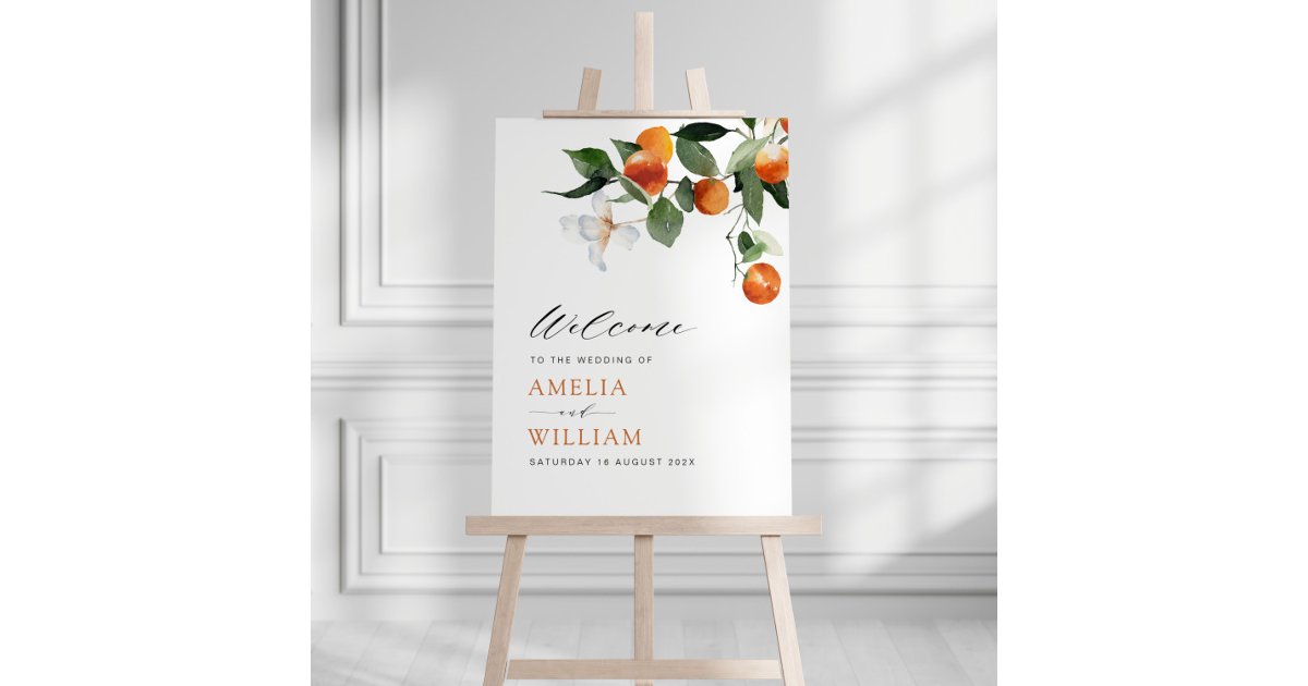 modern citrus oranges wedding welcome sign | Zazzle